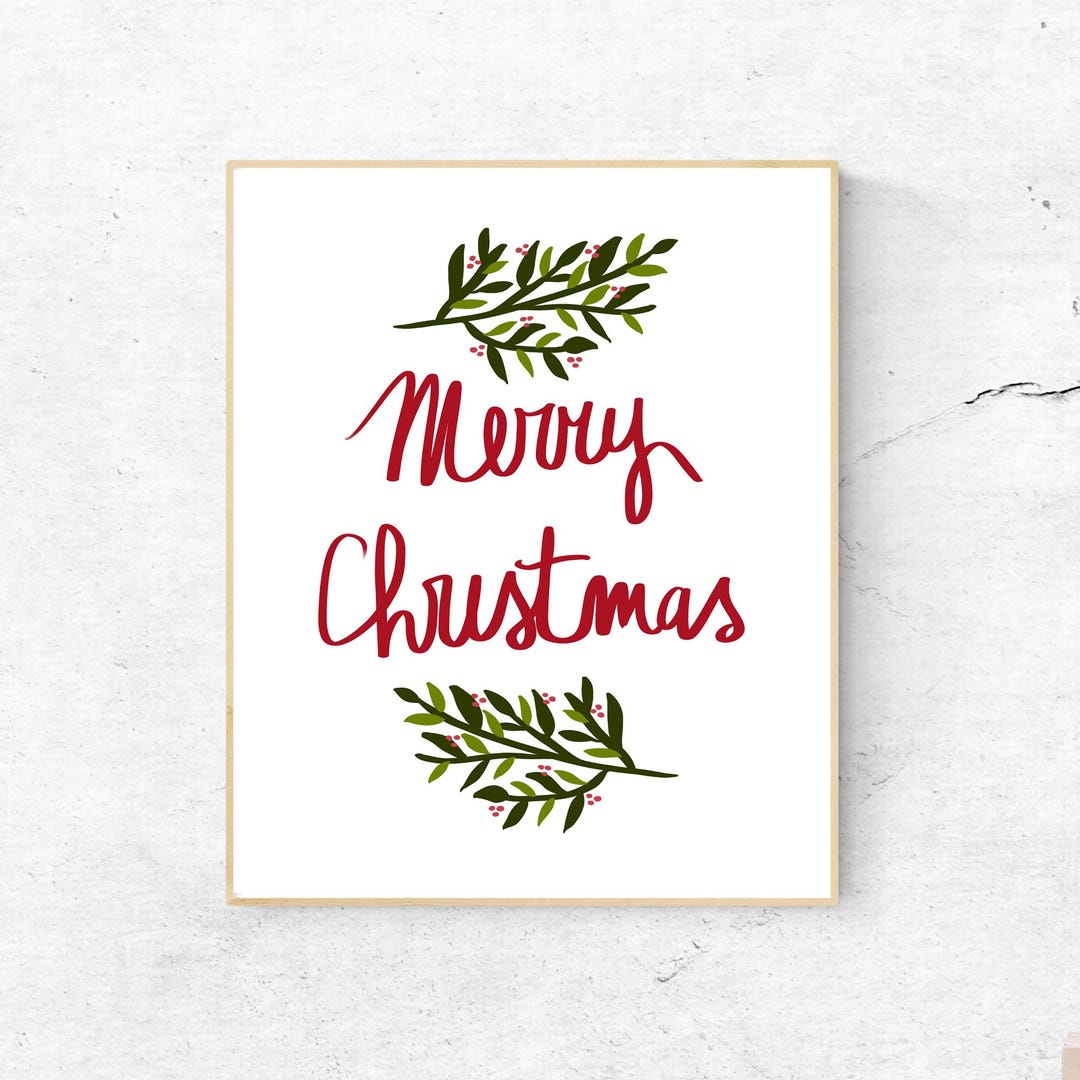 Merry Christmas Sign, Christmas Card Red and Green, Holiday Typography ...