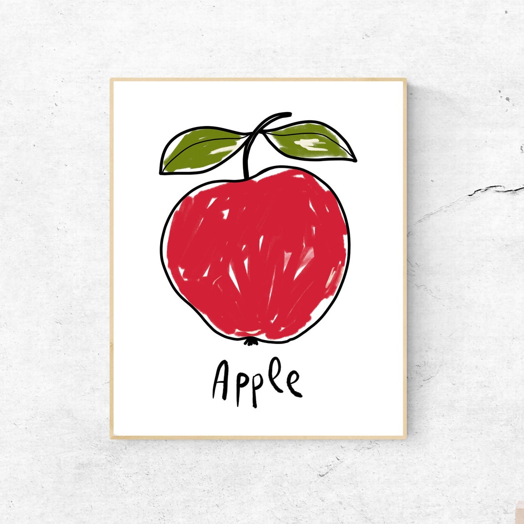 Fruit Art Printable, Fruit Wall Art Decor, Apple Art Print, Kids Art ...