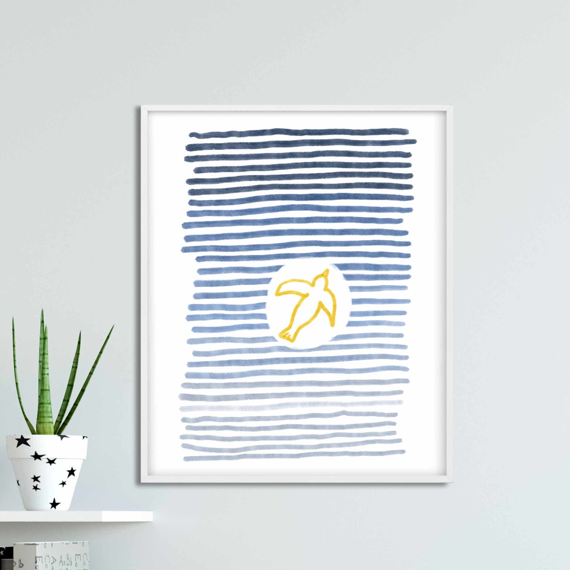 Blue and Yellow Kids Abstract Wall Art Abstract Bird for Kids | Etsy