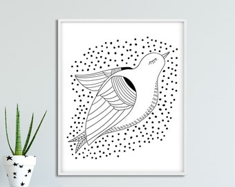 Fat Little Bird Sketch Drawing Illustration 8.5 X 11 - Etsy