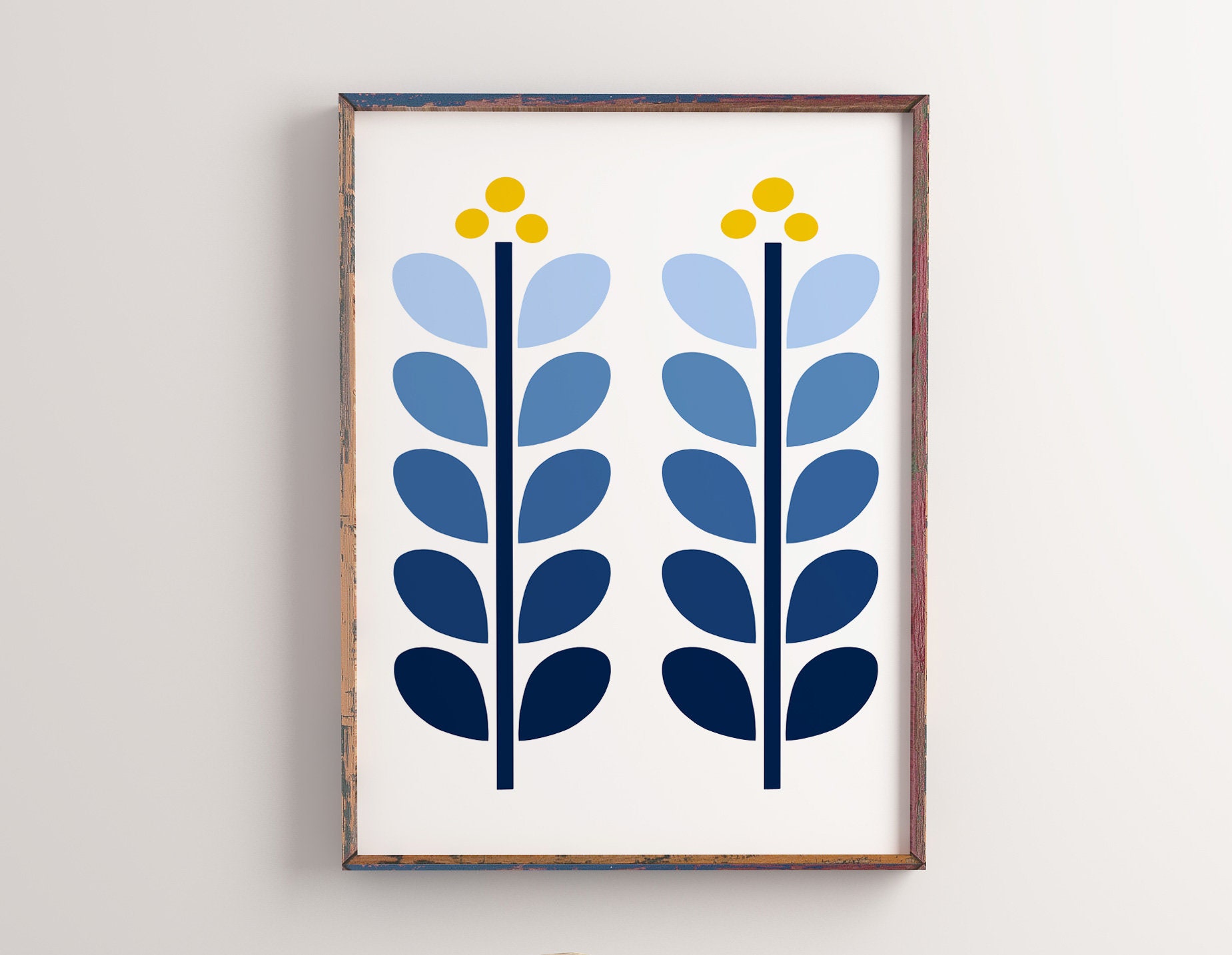 Navy Wall Art Print Scandi Flower Print Retro Modern Print | Etsy