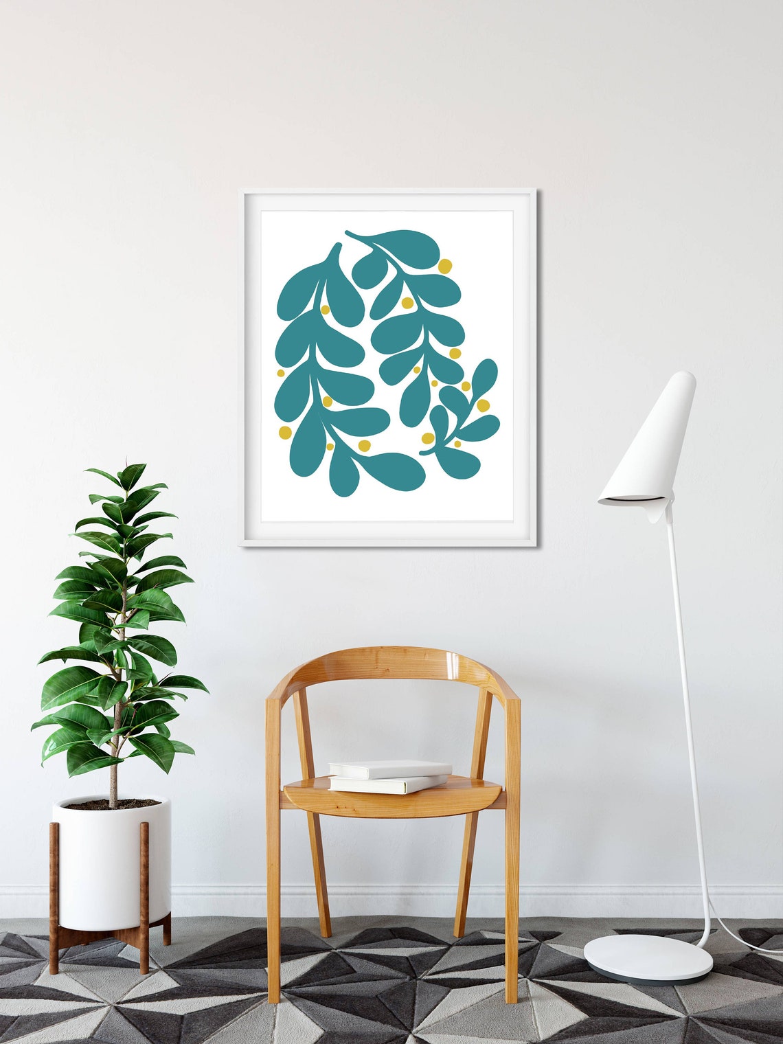 Abstract Leaf Art Print, Abstract Botanical Wall Art, Turquoise and ...