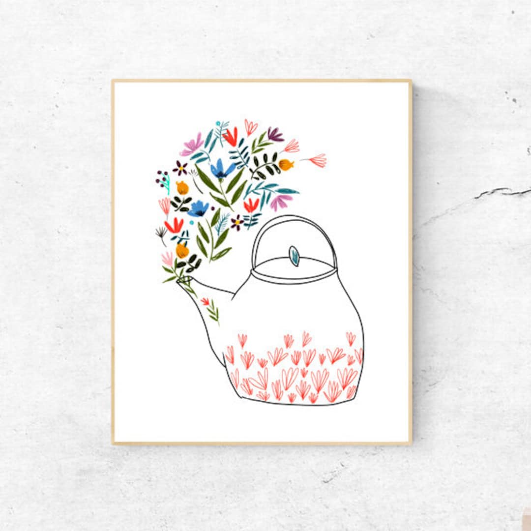Teapot Kitchen Art Print, Tea Kitchen Wall Decor, Teapot Print, Kitchen ...