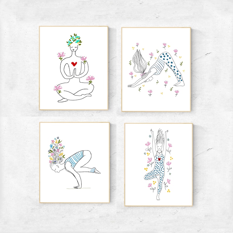 Yoga Prints Set of 4 Yoga Poster Yoga Asana Print Gift for - Etsy