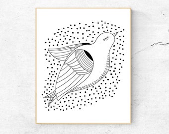 Fat Little Bird Sketch Drawing Illustration 8.5 X 11 - Etsy