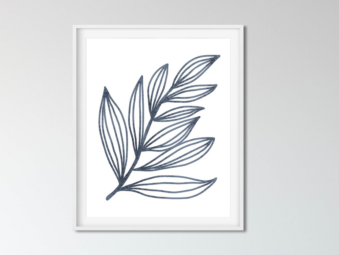 Blue Leaf Wall Art Modern Plant Print Botanical Art Print | Etsy