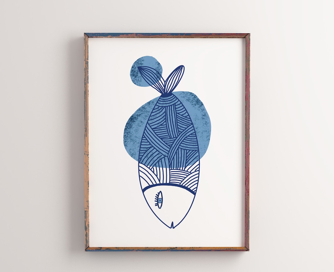 Fish Print, Modern Fish Wall Art, Beach House Decor, Blue Fish ...