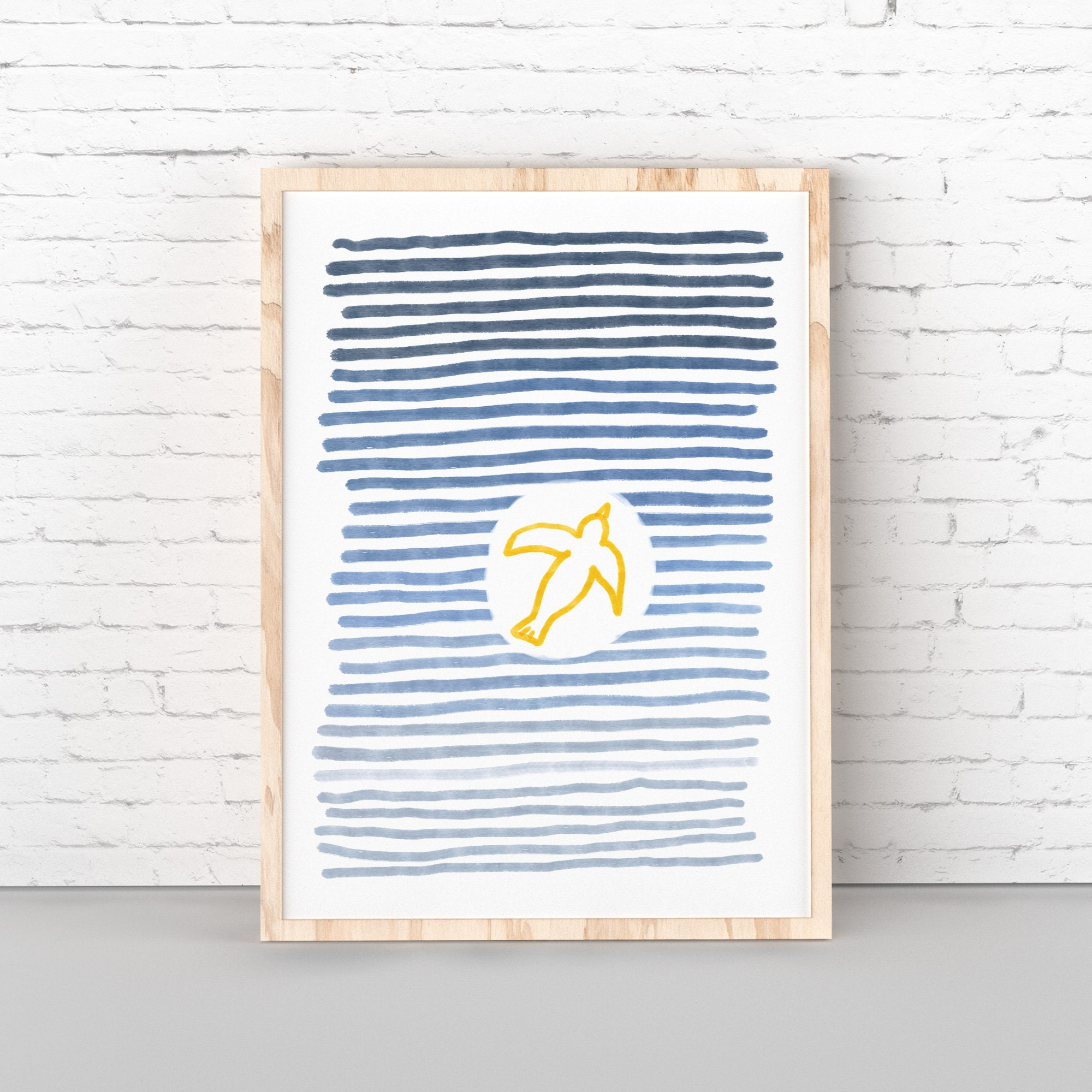 Blue and Yellow Kids Abstract Wall Art Abstract Bird for Kids | Etsy