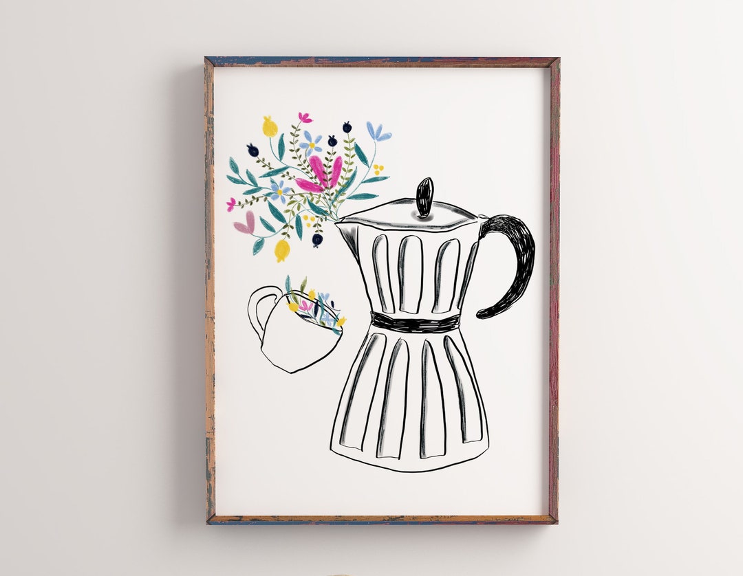 Kitchen Wall Art Coffee, Coffee Printable Wall Art, Digital Floral ...