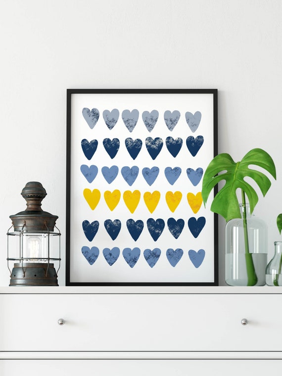 Nursery heart print Heart print in blue and yellow Heart | Etsy