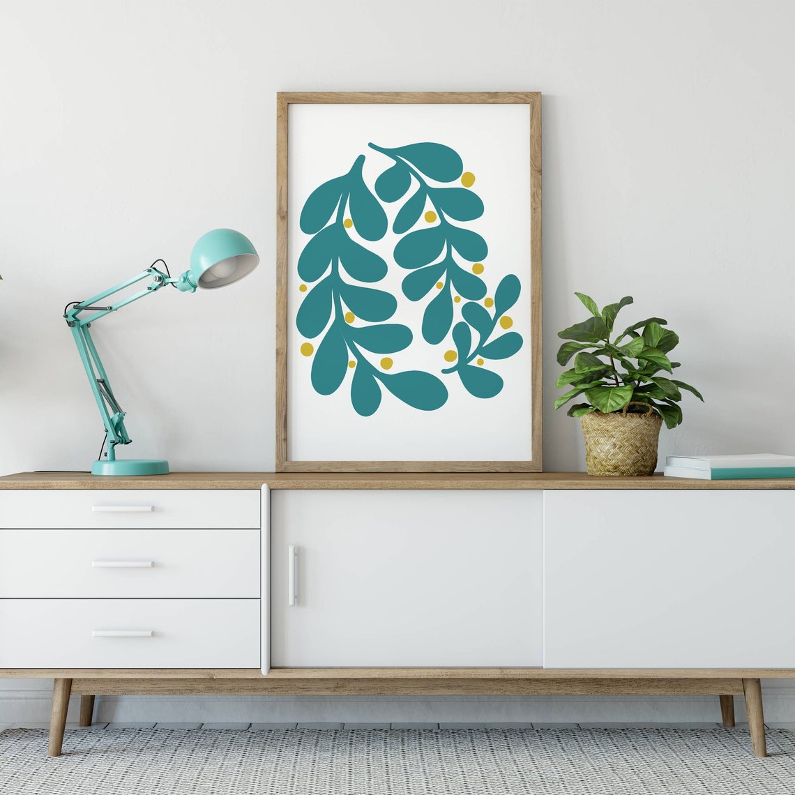 Abstract Leaf Art Print, Abstract Botanical Wall Art, Turquoise and ...