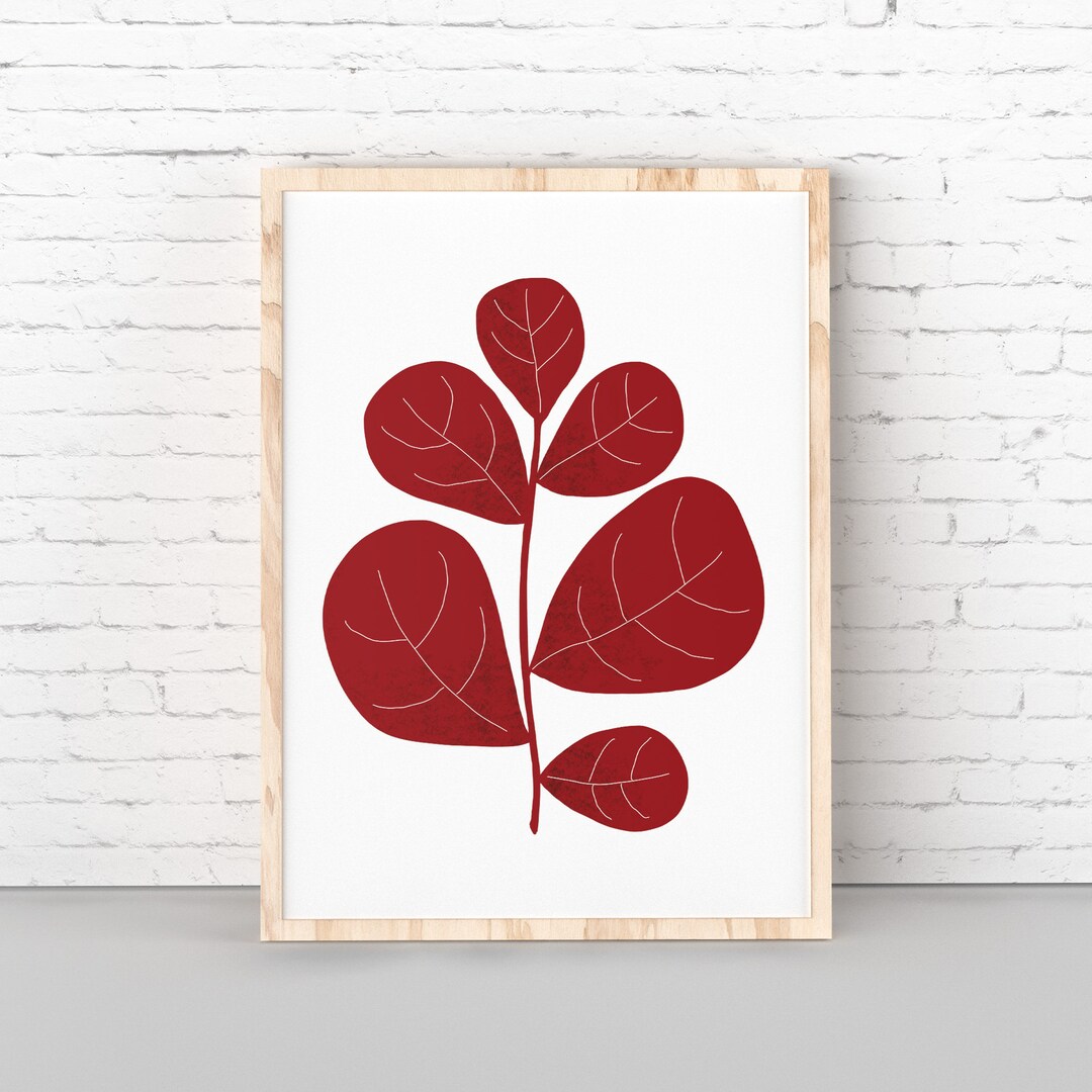 Botanical Leaf Print, Red Leaf Printable Wall Art, Modern Leaf Print ...