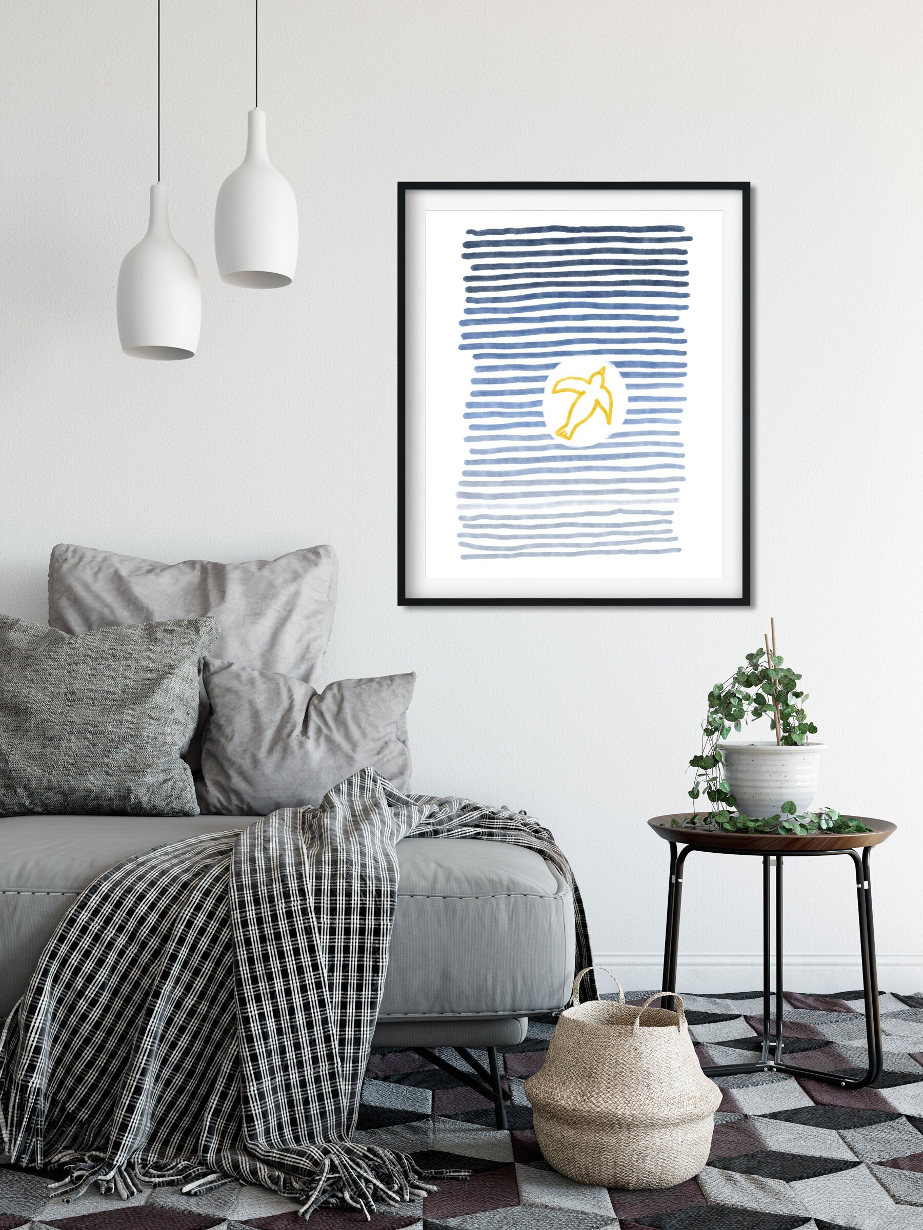 Blue and Yellow Kids Abstract Wall Art Abstract Bird for Kids | Etsy