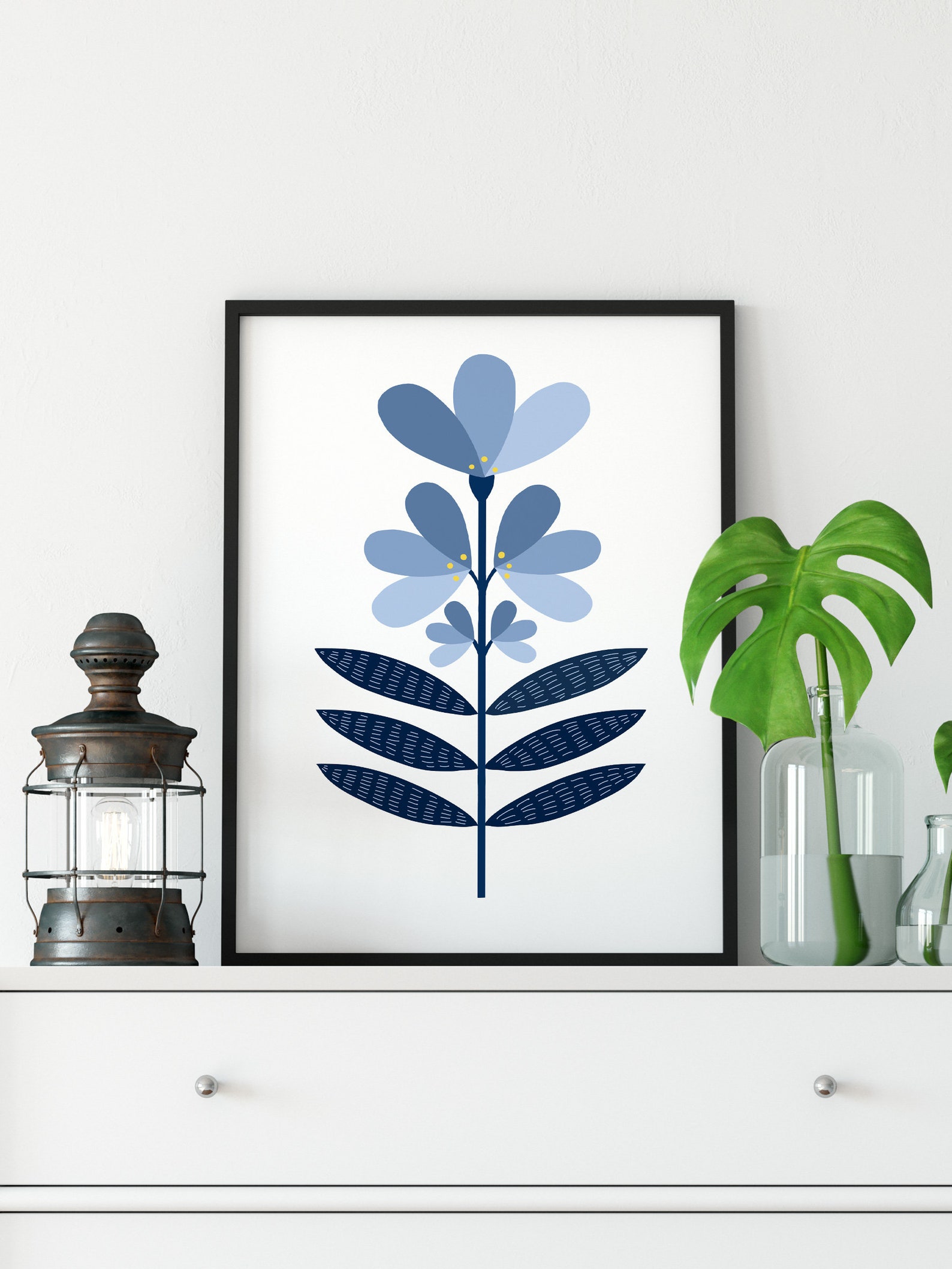 Botanical Illustration Indigo Blue Modern Botanical Print - Etsy