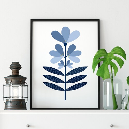 Navy Blue Botanical Illustration DIGITAL DOWNLOAD Floral - Etsy