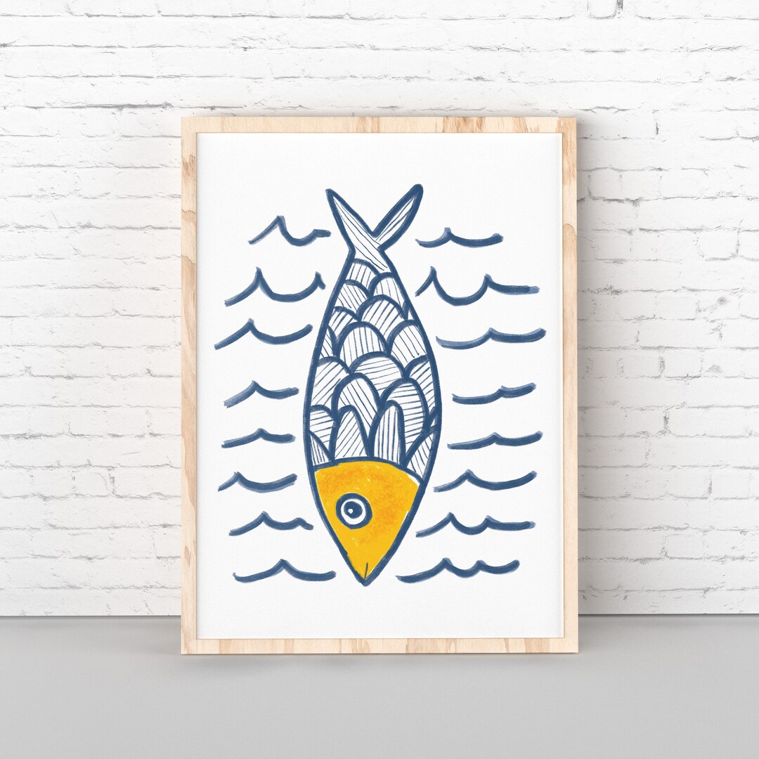 Fish Print Nursery, Kids Room Printable Art, Yellow Nursery Animal ...