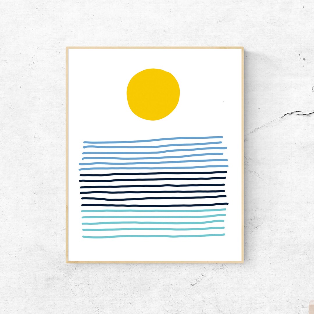 Abstract Sun Print, Minimalist Sun Wall Art, Blue and Yellow Modern Art ...