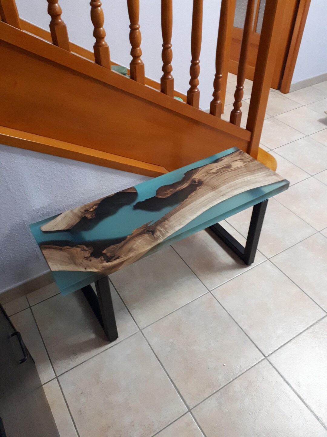 Entryway Bench / Live Edge Walnut Wood and Epoxy Resin Bench ...