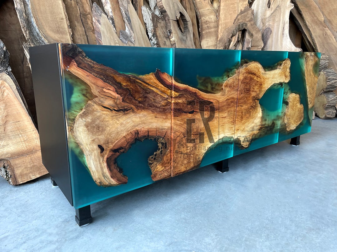 Wood and Epoxy Credenza /TV Unit /modern Buffet Cabinet /walnut and ...