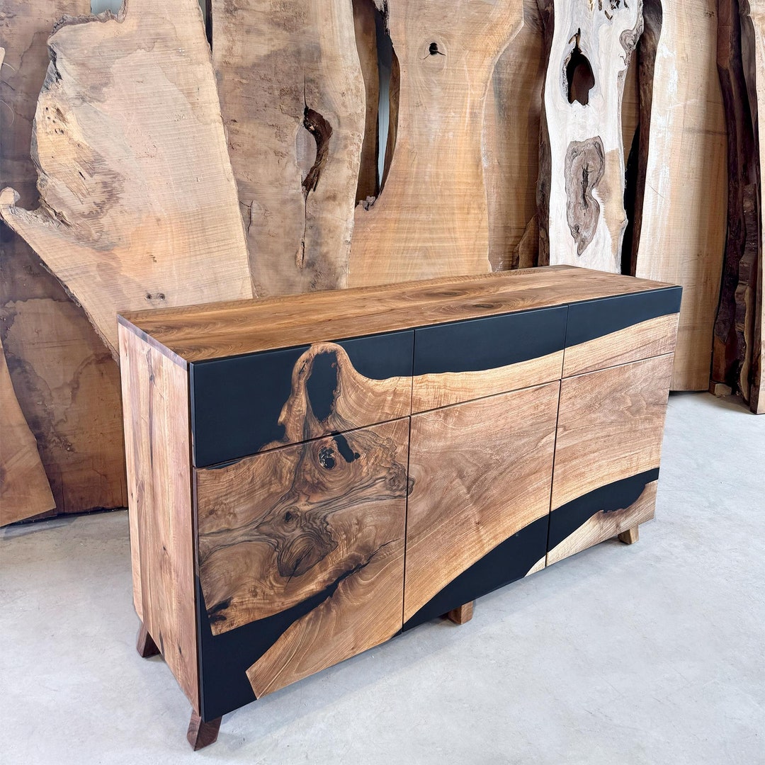 Wood Sideboard / Epoxy Resin Credenza / Modern Buffet Cabinet With ...