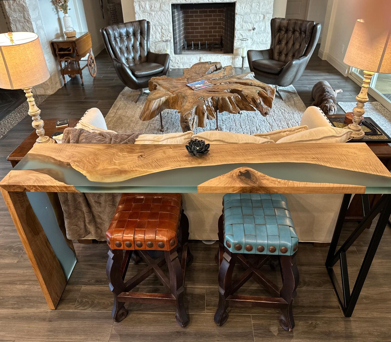 Waterfall Console Table / Wood and Epoxy River Table / Walnut Wood and ...