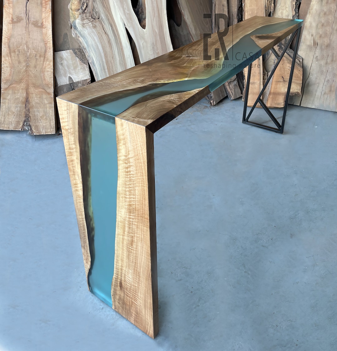 Modern Waterfall Console Table / Wood and Epoxy River Table / Walnut ...