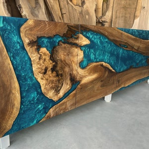 Media Console / Modern Walnut Buffet Enfilade / Wood Resin Sideboard ...