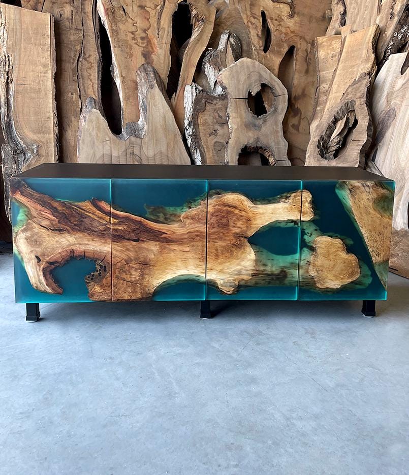 Wood and Epoxy Credenza /TV Unit /modern Buffet Cabinet /walnut and ...