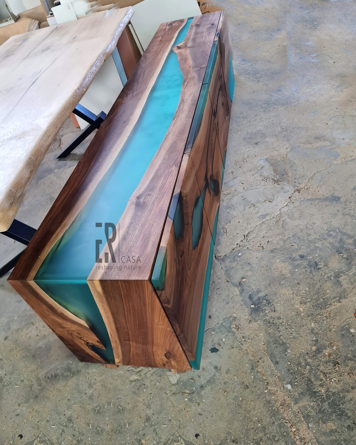 Modern Waterfall Cabinet / Buffet / Walnut and Turquoise Epoxy - Etsy