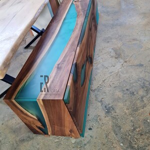 Modern Waterfall Cabinet / Buffet / Walnut and Turquoise Epoxy Cabinet ...