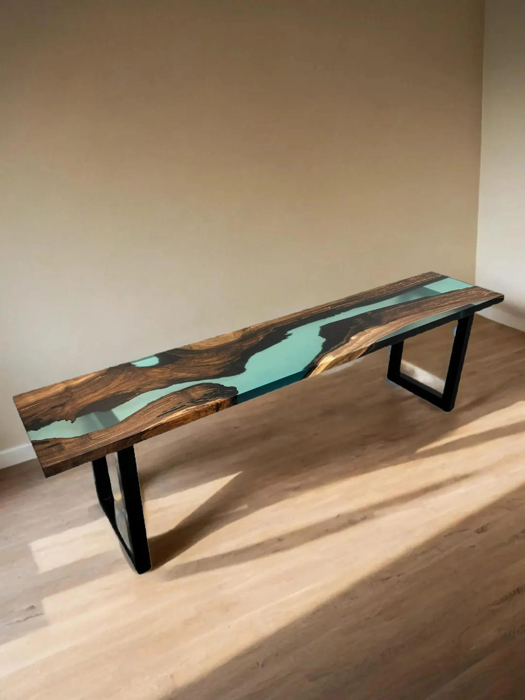 Epoxy Bench / Custom Wood Resin Bench / Entryway Live Edge Walnut Wood ...