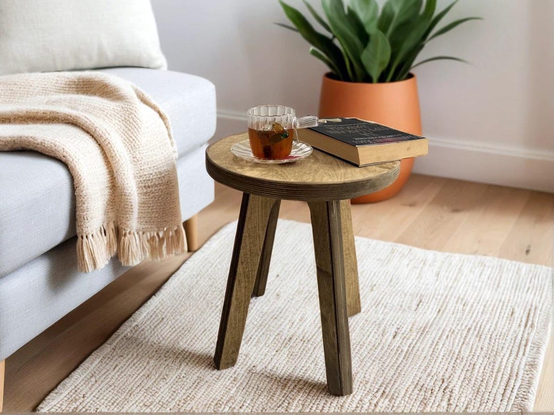 Small Round Wooden Stool – Bedside Table, Rustic End Table, Plant Stand ...