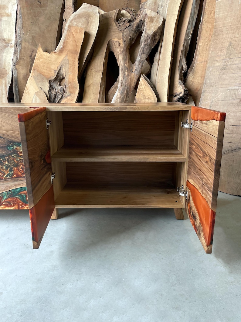 Bronze Green Epoxy Credenza /modern Walnut Wood Media Console /buffet ...