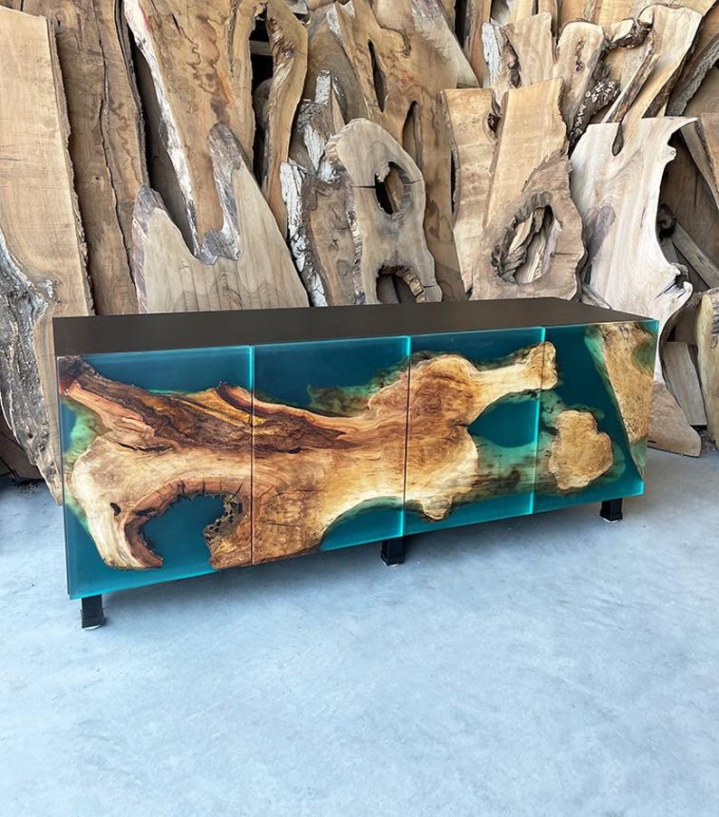 Wood and Epoxy Credenza /TV Unit /modern Buffet Cabinet /walnut and ...