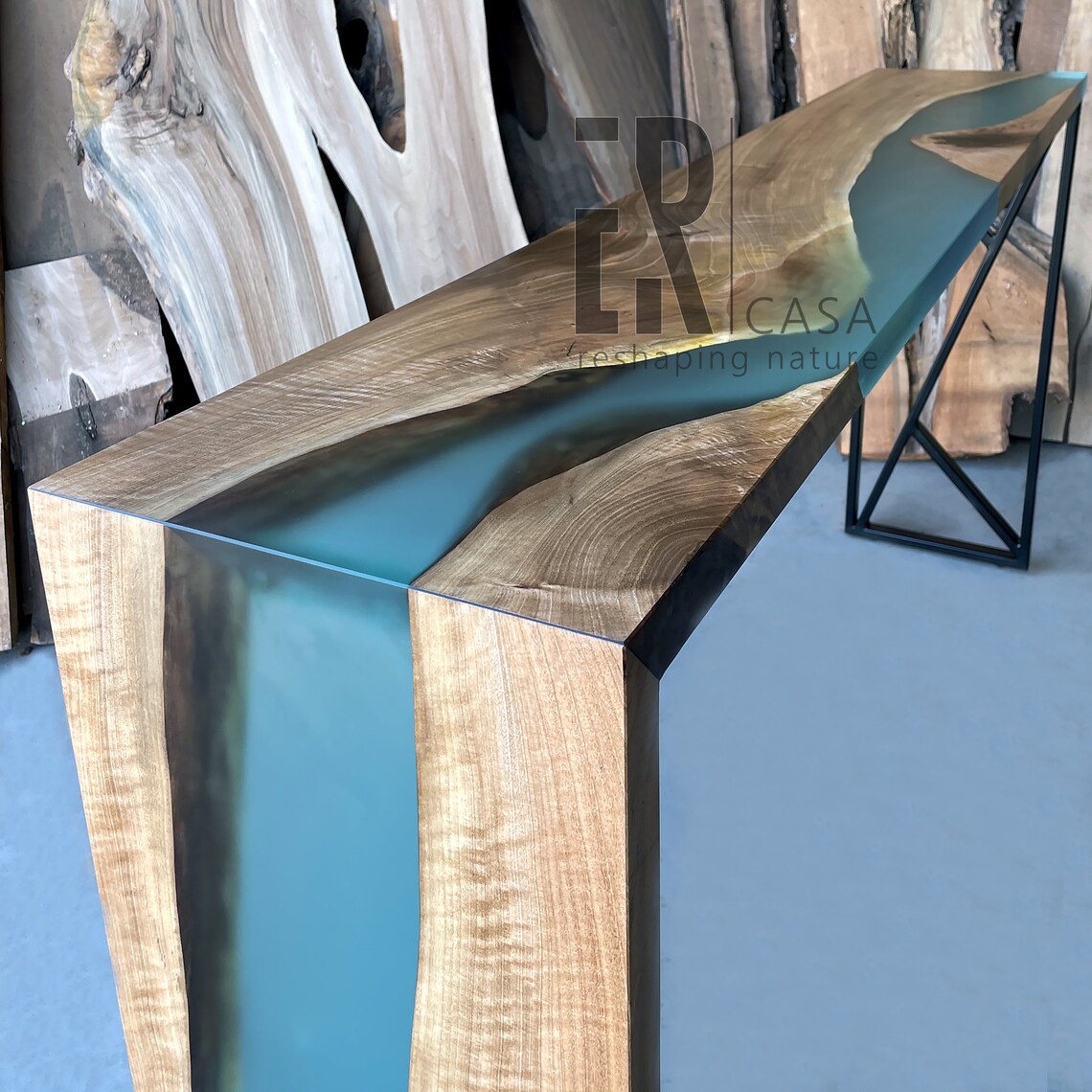 Modern Waterfall Console Table / Wood and Epoxy River Table / Walnut ...