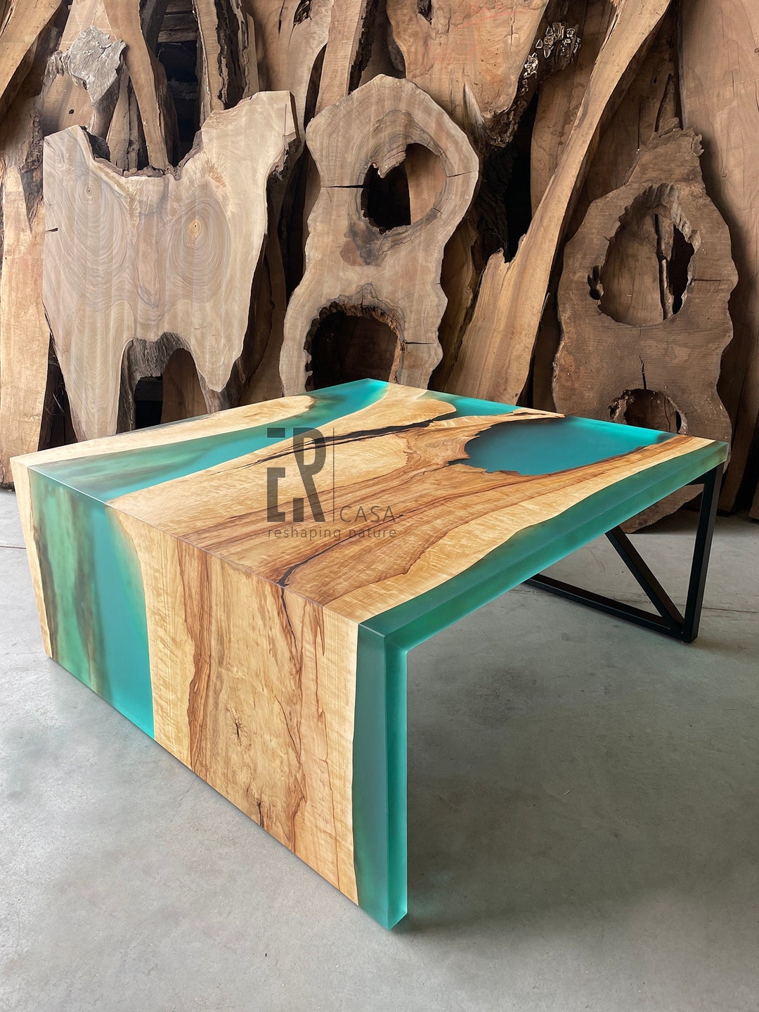 Modern Transparent Turquoise Epoxy Resin Coffee Table /solid Wood and ...
