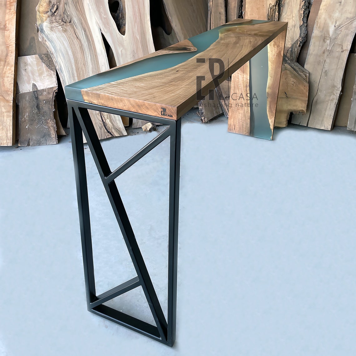 Modern Waterfall Console Table / Wood and Epoxy River Table / Walnut ...