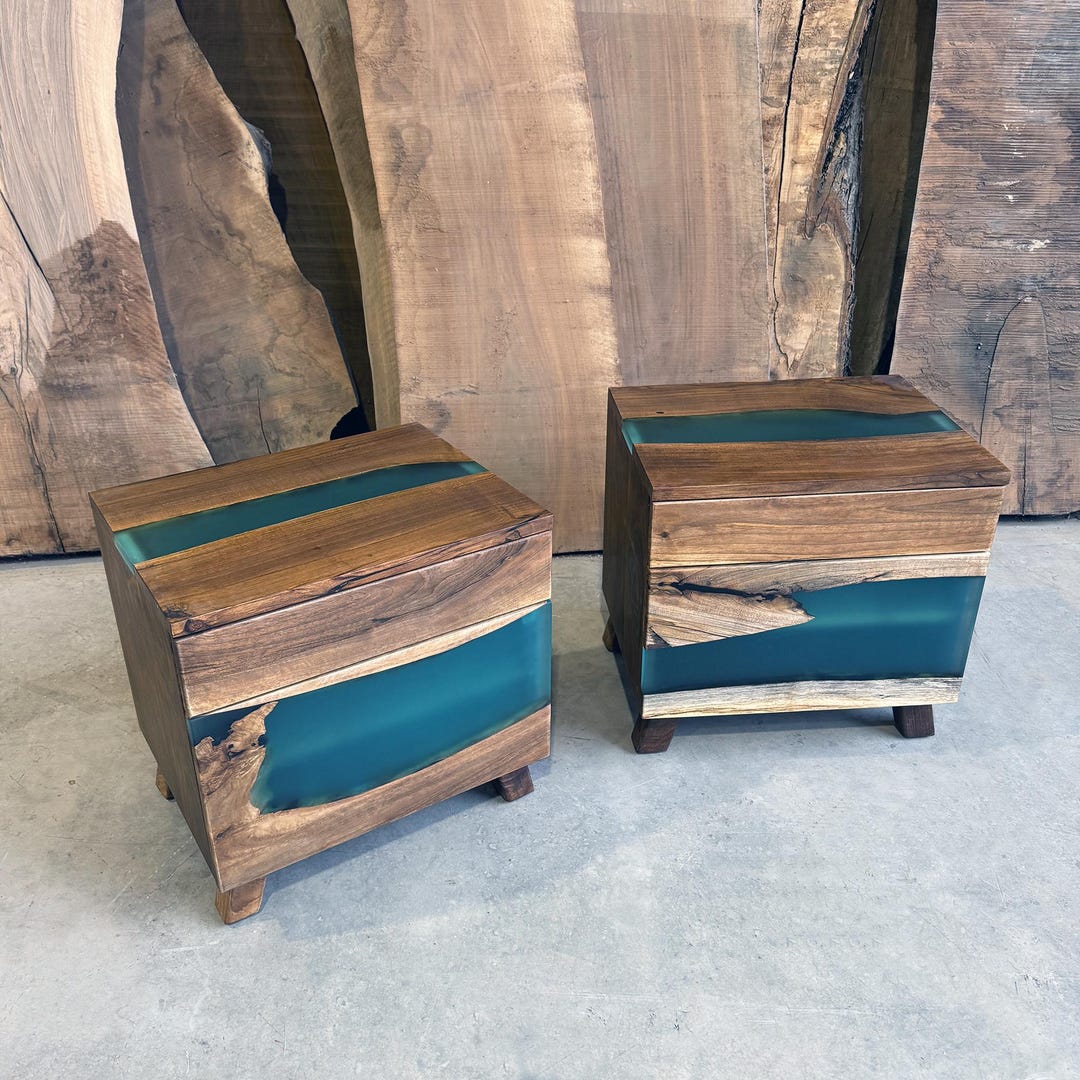Epoxy and Walnut Wood Drawer Nightstand / Floating Resin Nightstands ...