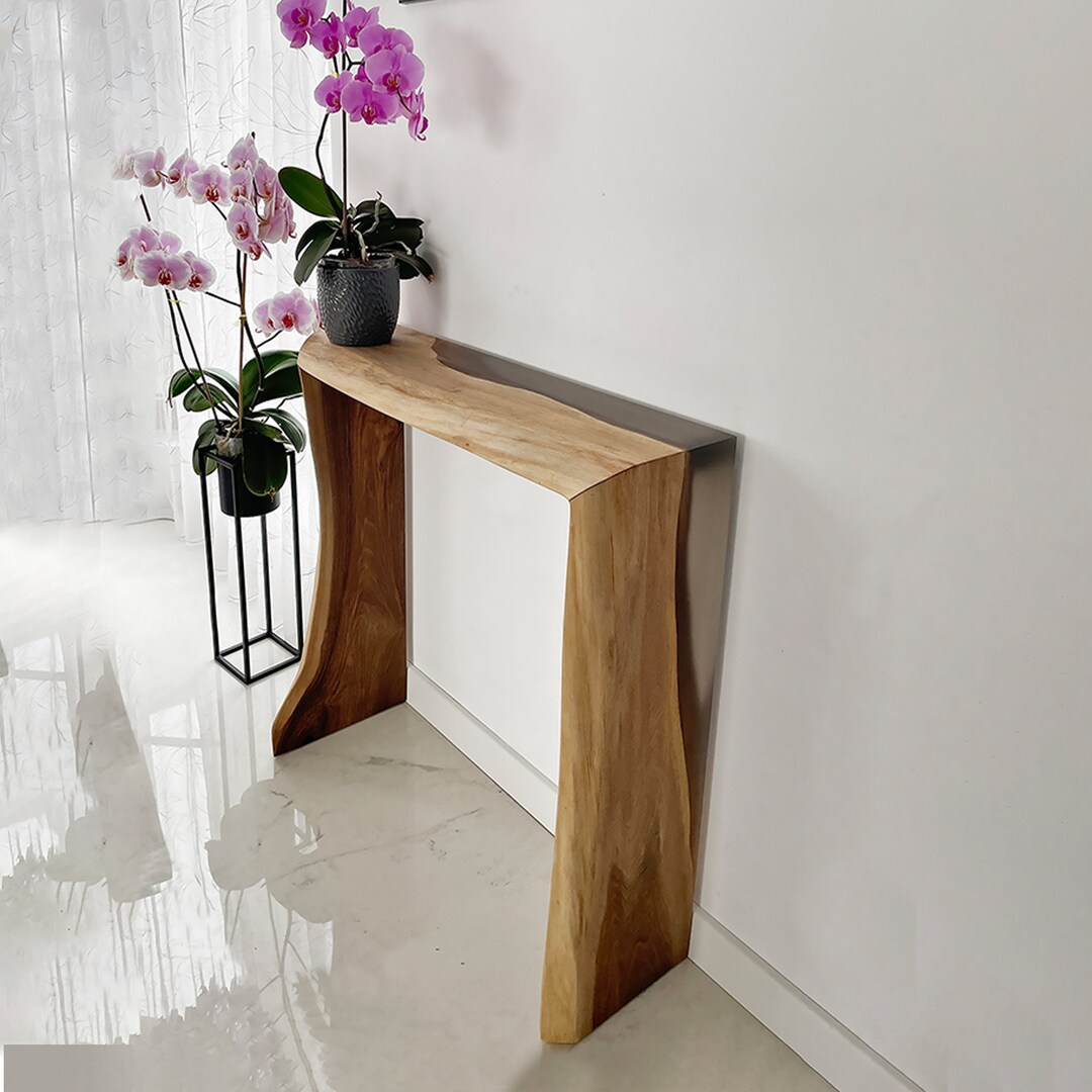 Modern Live Edge Waterfall Console Table/ Slim Solid Wood Epoxy Resin ...