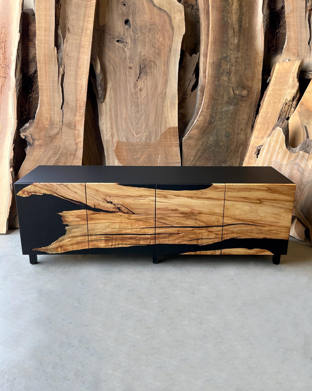 Epoxy Resin Sideboard/ Credenza Bar / Walnut Wood and Black Wood Epoxy ...