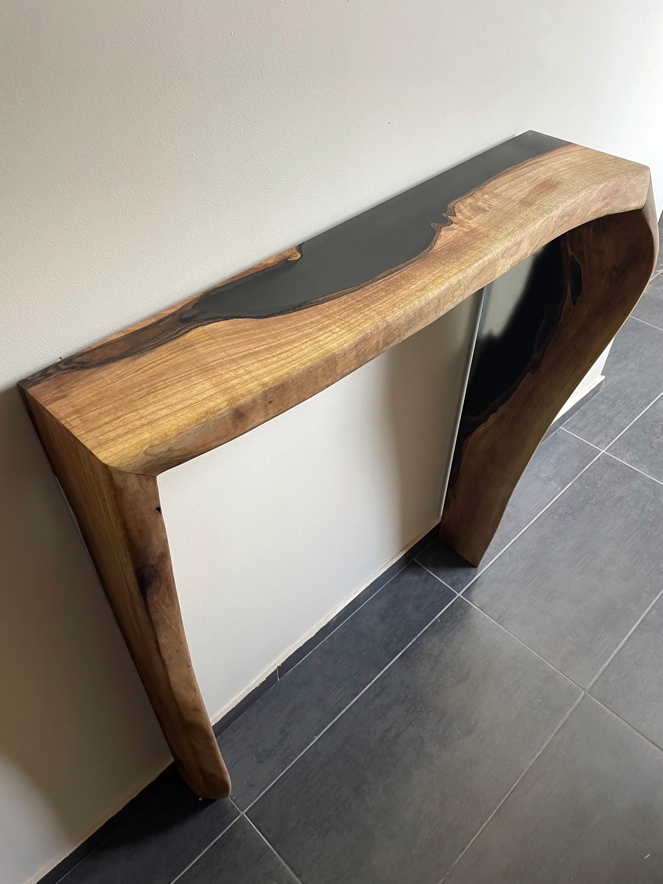 Modern Live Edge Waterfall Console Table/ Slim Solid Wood - Etsy