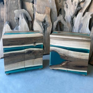 Modern Nightstand Made of European Walnut Slabs and Turquoise Epoxy ...