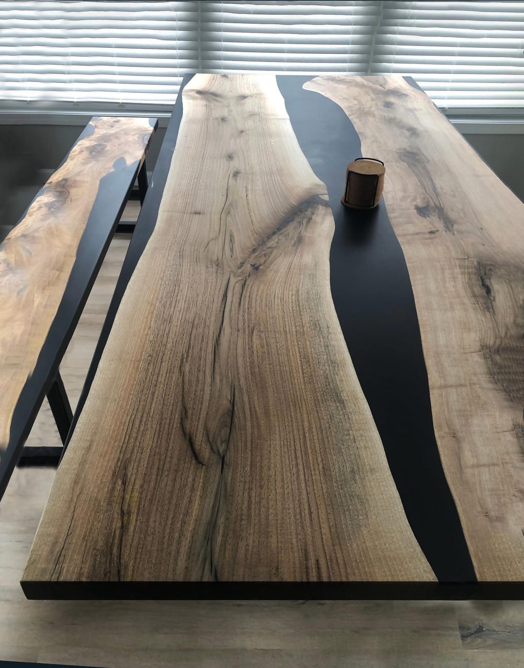 Matching Dining Set/ Matching Table and Bench / Black Epoxy Resin River ...