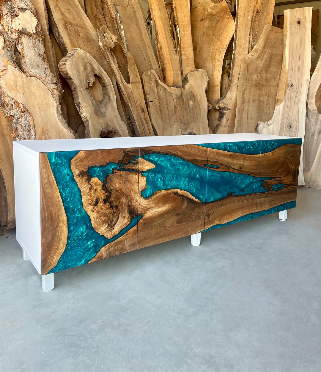 Media Console / Modern Walnut Buffet Enfilade / Wood Resin Sideboard ...