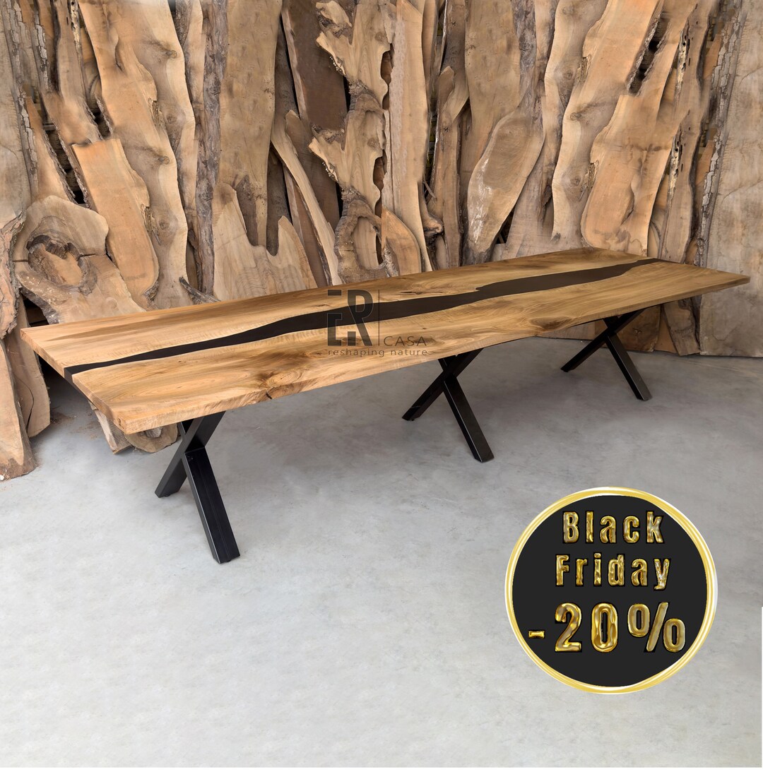 Modern 11ft Long Conference Table /walnut Wood and Black Epoxy - Etsy