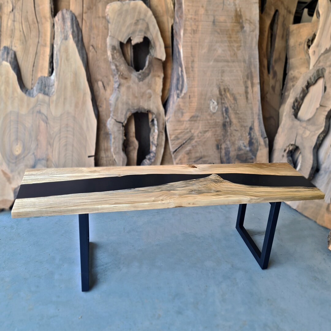 Live Edge Walnut Wood and Epoxy Resin Bench / Reclaimed Wood Bench ...