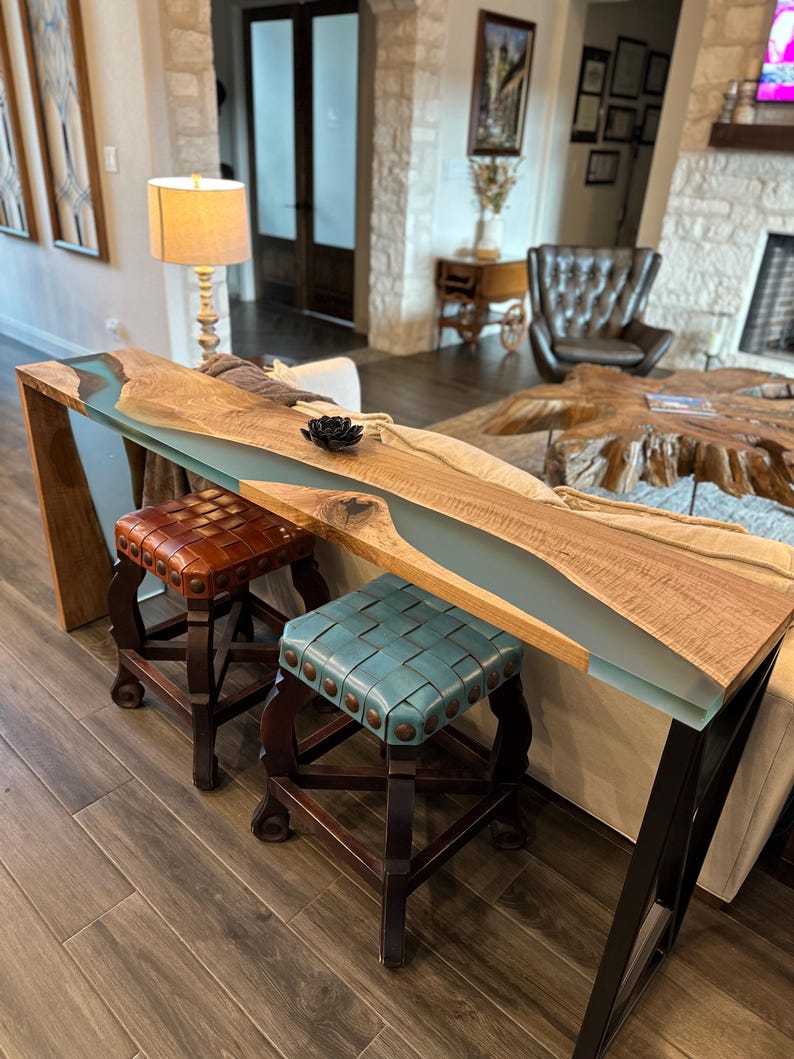 Waterfall Console Table / Wood and Epoxy River Table / Walnut Wood and ...