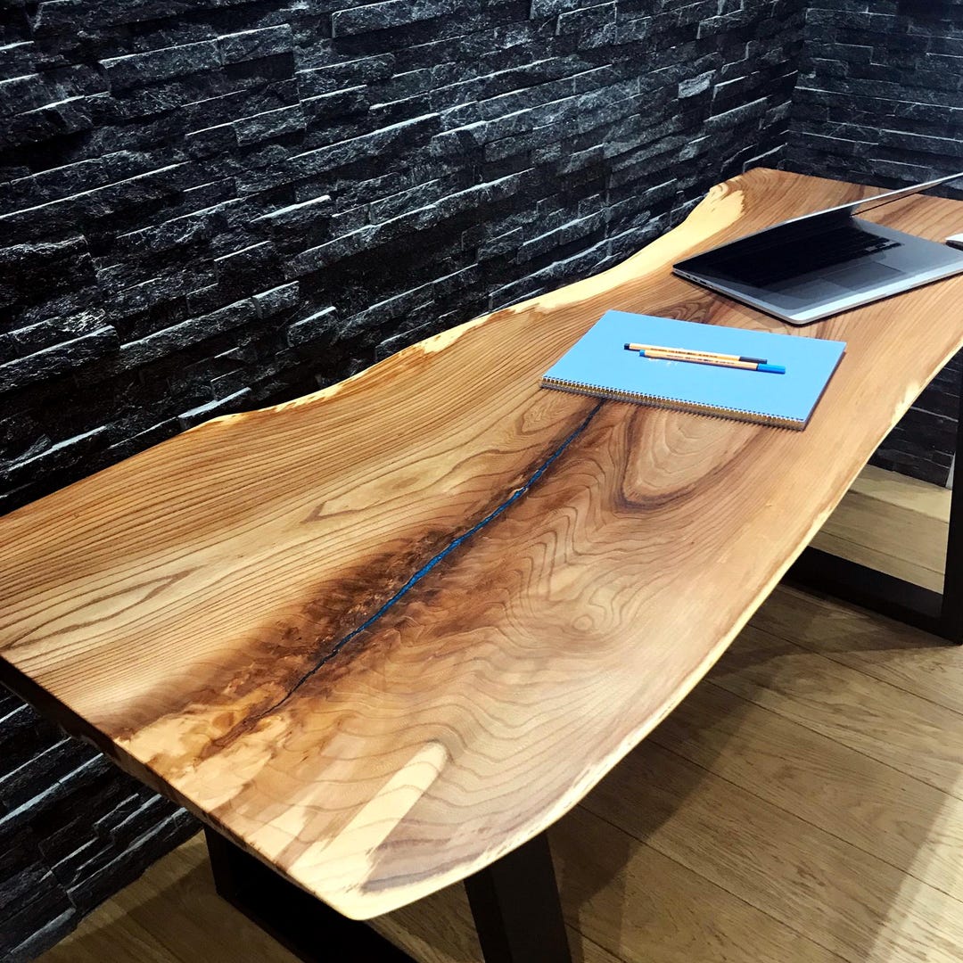 Solid Wood Desk Table / Live Edge Wooden Desk / Modern Home Office ...