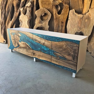 Media Console / Modern Walnut Buffet Enfilade / Wood Resin Sideboard ...