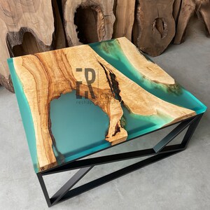 Modern Transparent Turquoise Epoxy Resin Coffee Table /solid Wood and ...